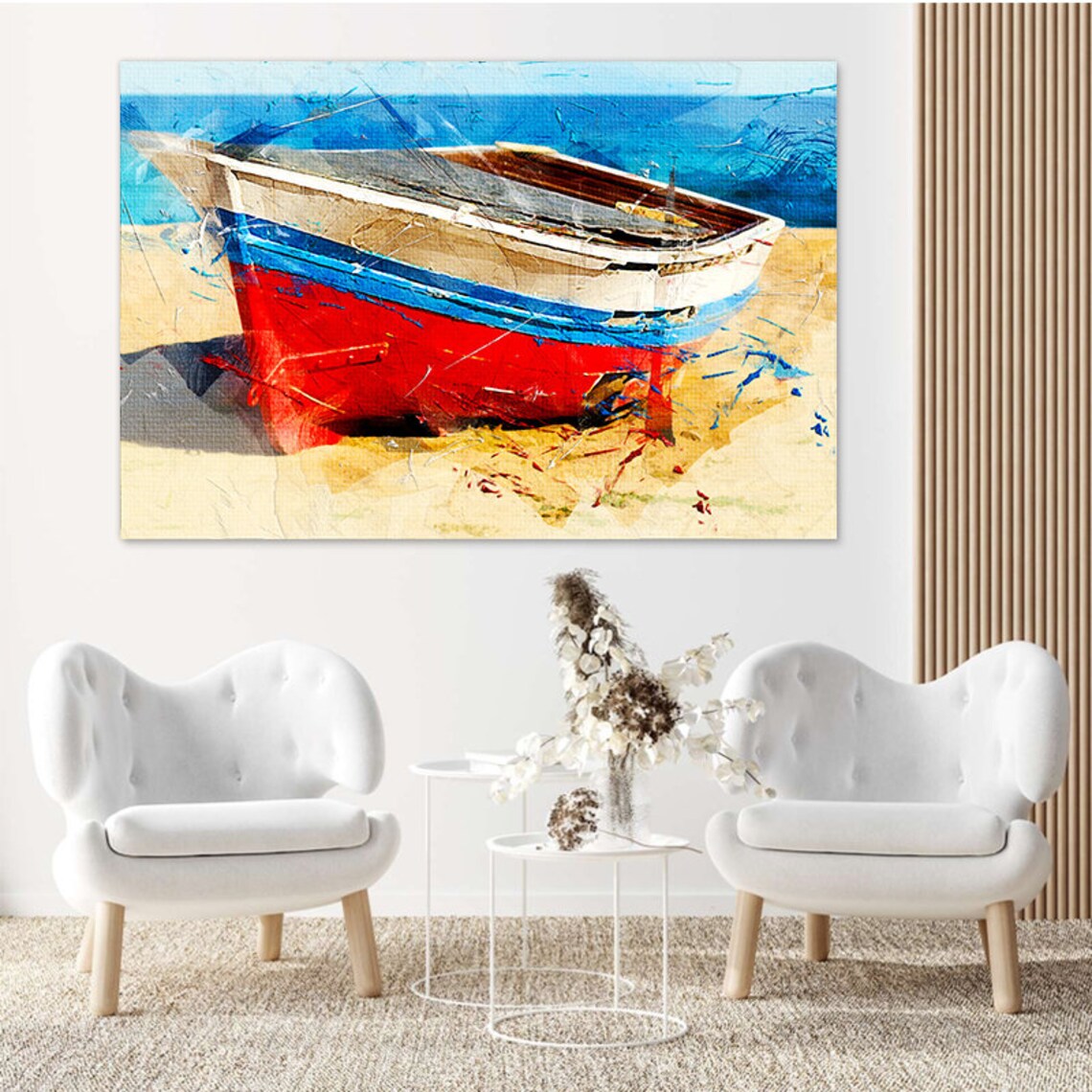 Red Boat Wall Art on the Beach Canvas Print Reproduction Boat - Etsy