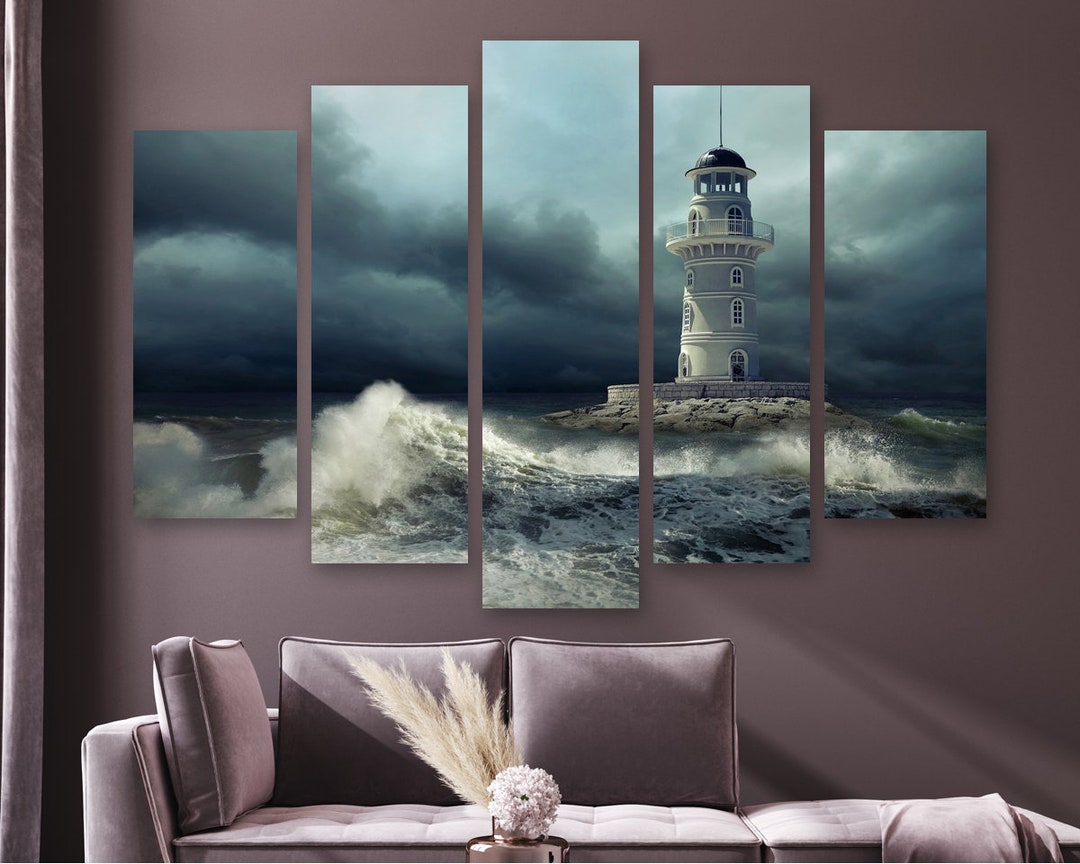 Lighthouse in a Storm Canvas Print Lighthouse Wall Art Stormy Sea Print ...