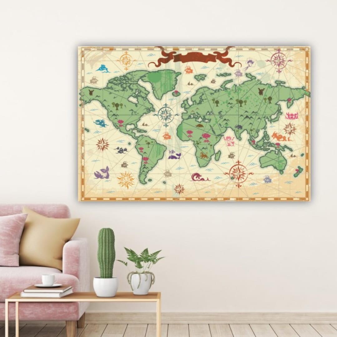 Map of the World Canvas Wall Art, World Map Print, World Map Wall Decor ...