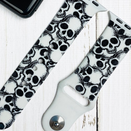 Skull Themed Engraved Silicone Watch Band - Etsy