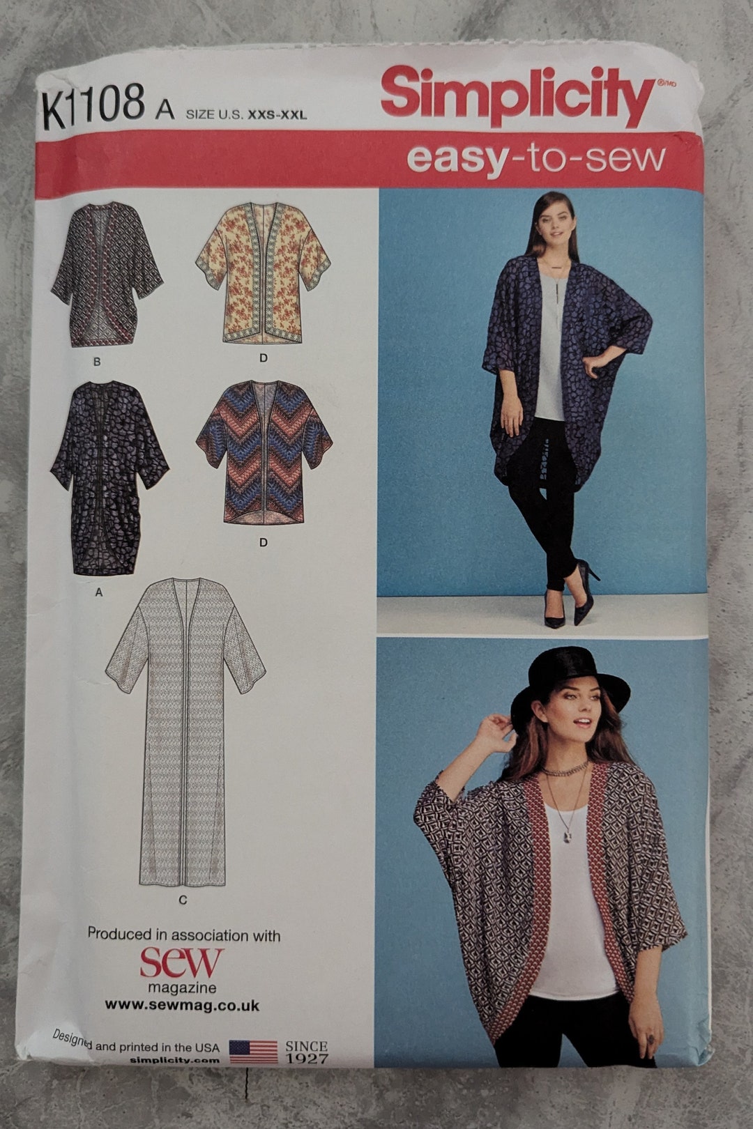 New Factory Folded Sewing Pattern Simplicity K1108, Kimonos, Size A ...