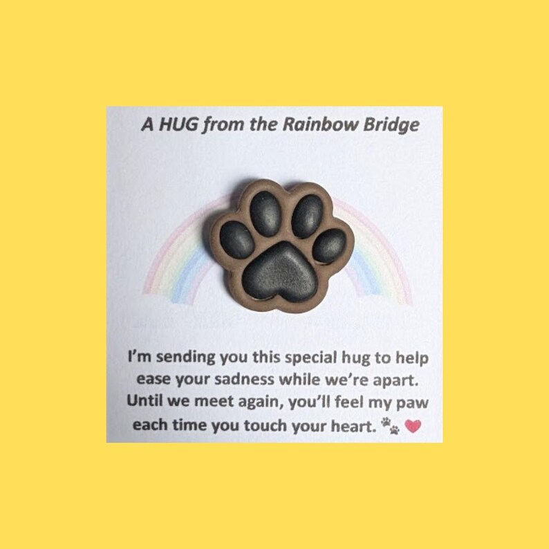 Paw Print Pin the Rainbow Bridge Pet Loss Paw on Heart Dog Hug Cat Hug ...