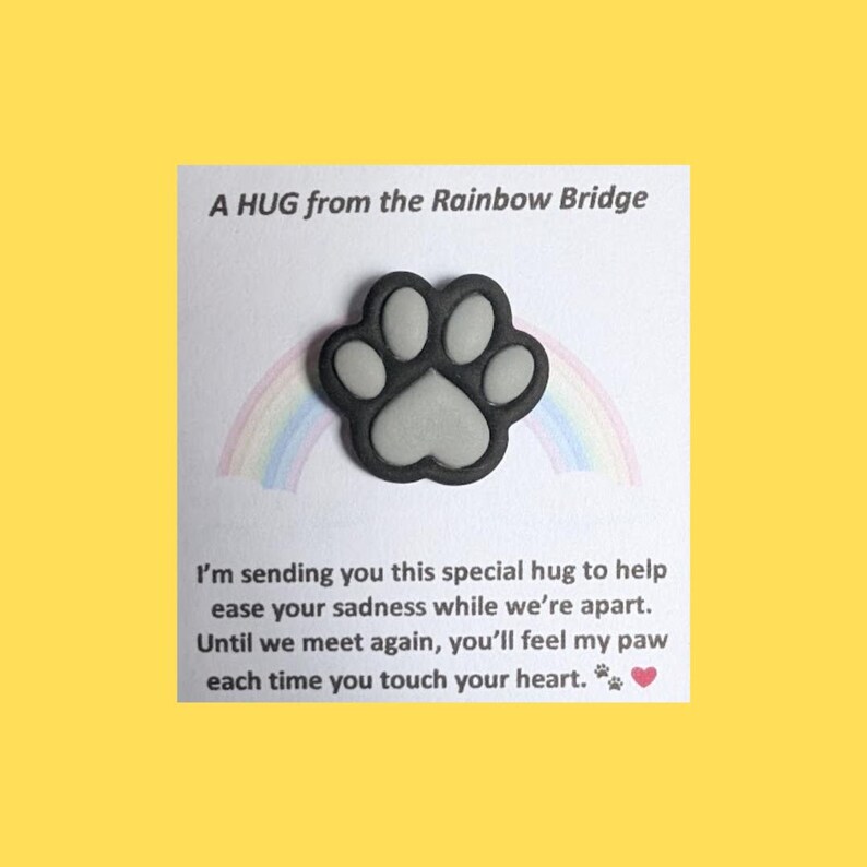 Paw Print Pin the Rainbow Bridge Pet Loss Paw on Heart Dog Hug Cat Hug ...