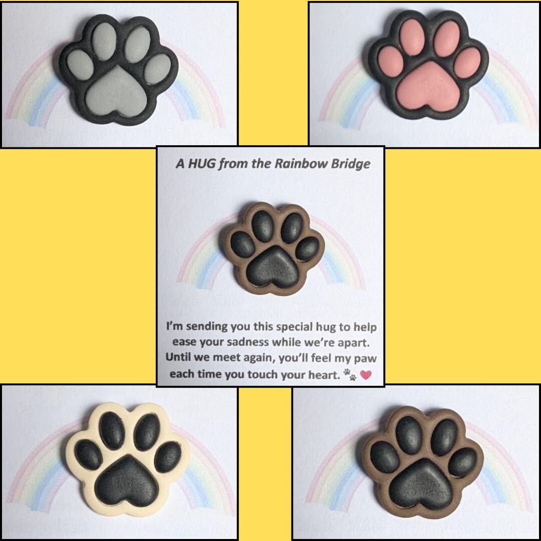 Paw Print Pin the Rainbow Bridge Pet Loss Paw on Heart Dog Hug Cat Hug ...