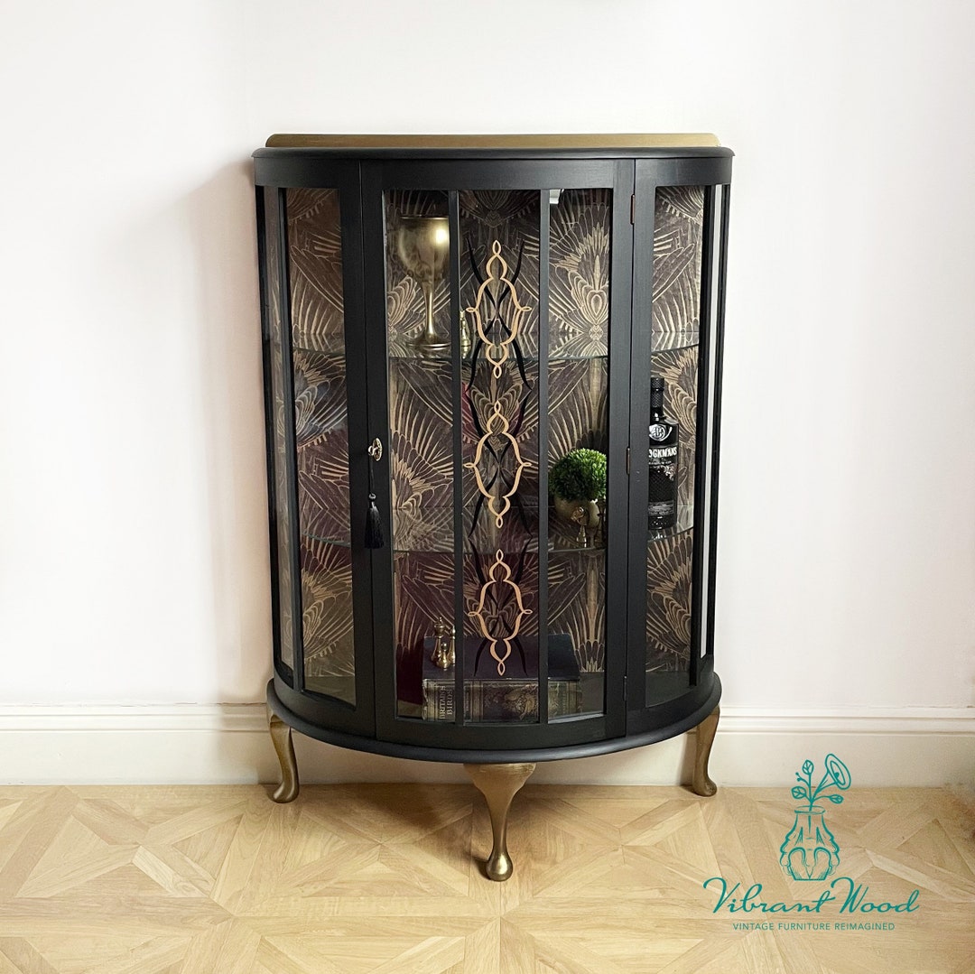 DRINKS CABINET Black Gold Sold Similar Cabinets in Stock Vintage Antique Drinks Cocktail Cabinet in Black Gold Art Deco Etsy