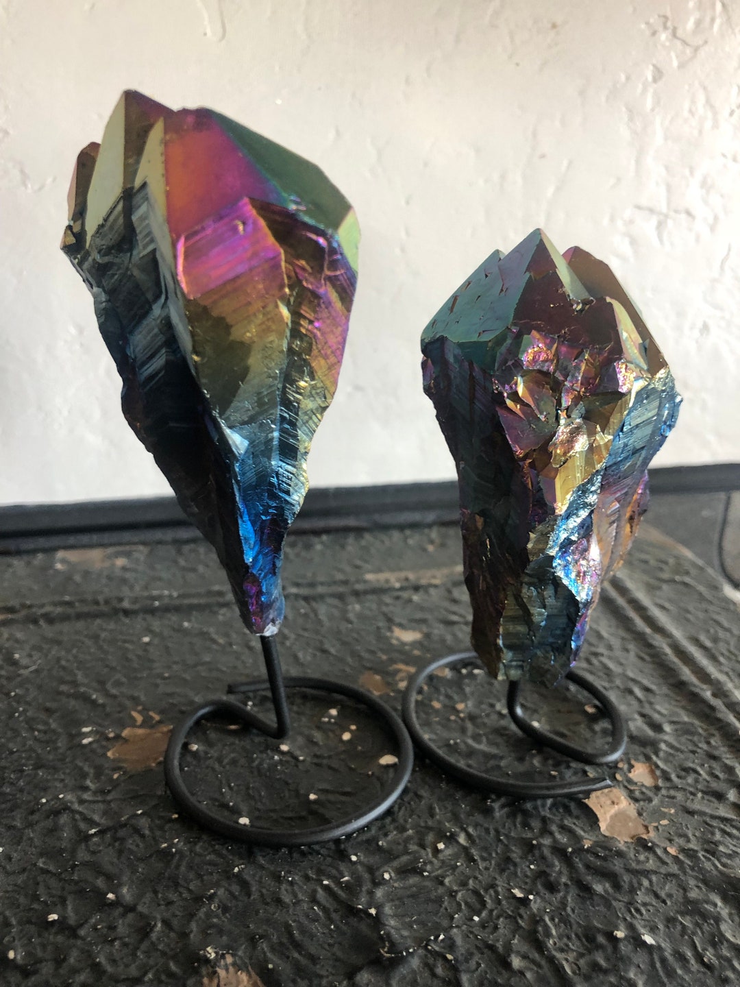 Pair of Titanium Rainbow Aura Crystals Rainbow Aura Quartz - Etsy