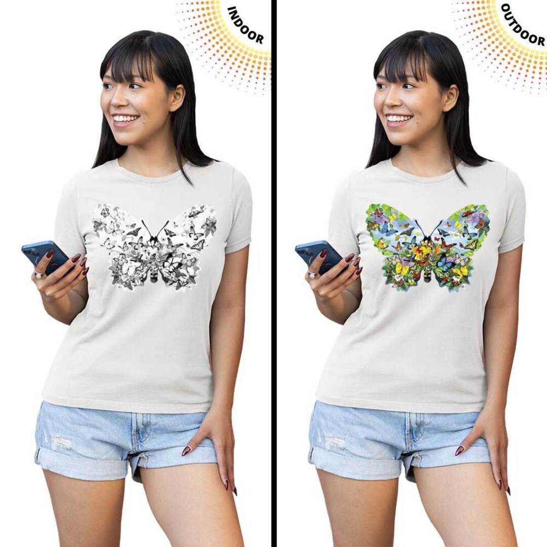 Sunlight Activated T-shirt, Butterfly Shaped Color Changing Tee, Color ...