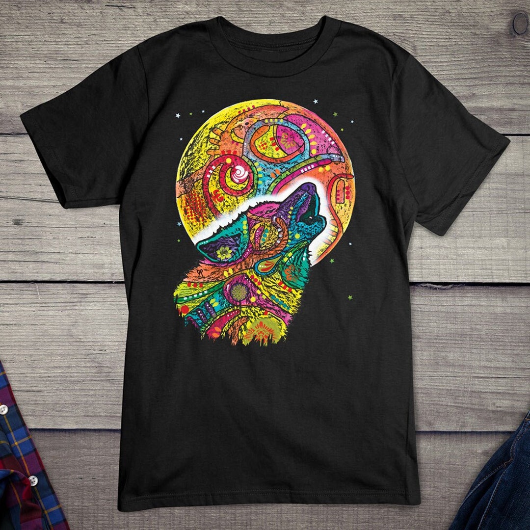 Wolf T-shirt, Neon Howling Wolf Tee, Dog Breed Shirt, Dean Russo Art ...