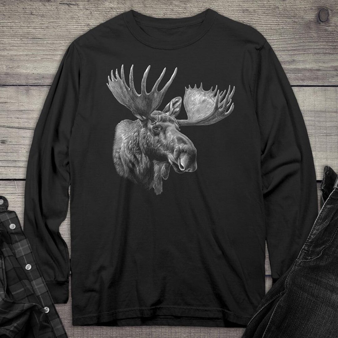 Moose Long Sleeve, Moose Portrait Long Sleeve Tee, Animal, Animals ...