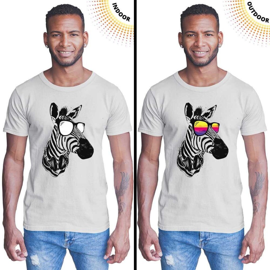 Sunlight Activated T-shirt, Cool Zebra Sunglasses Color Changing Tee ...