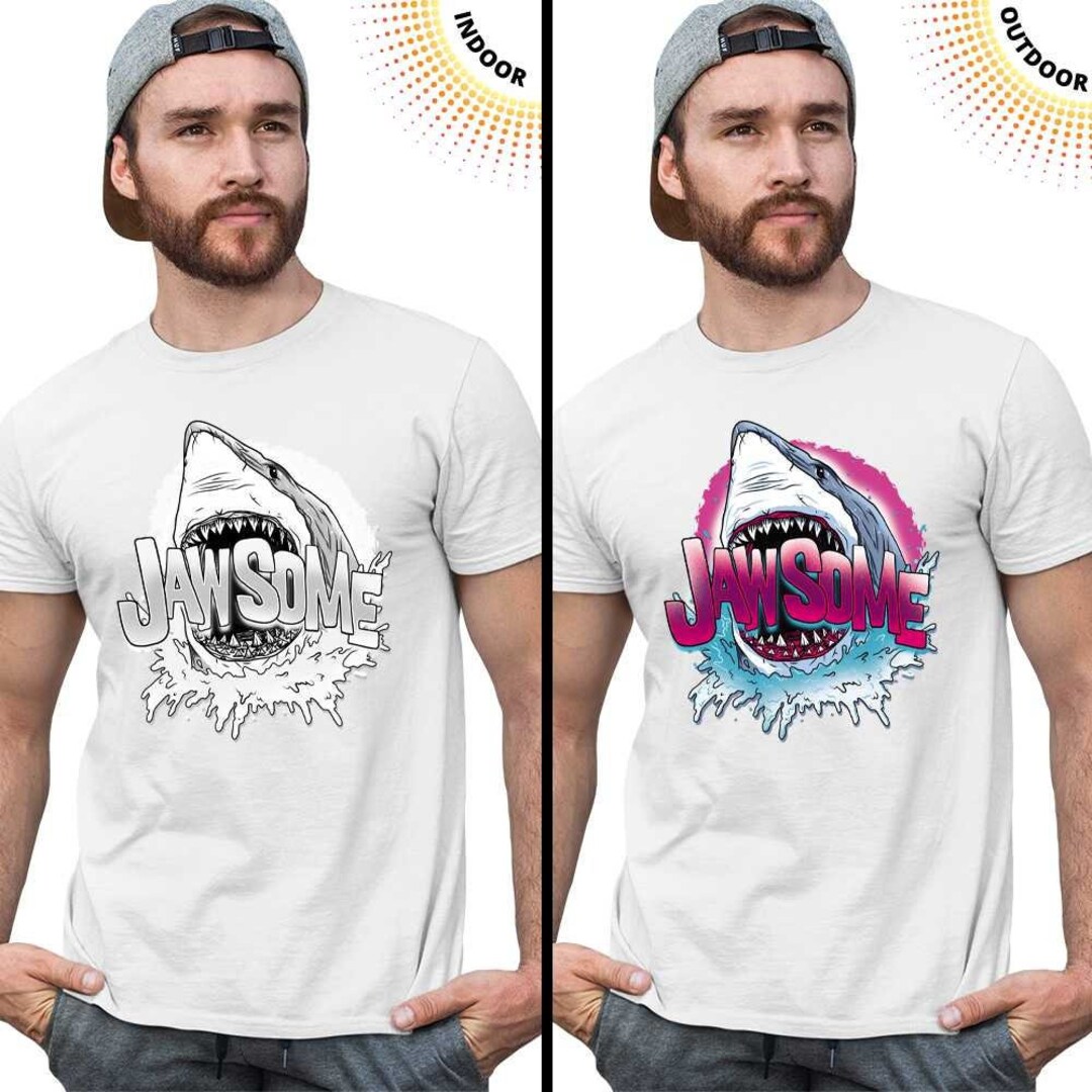 UV Light T-shirt, Fun Sun Activated Tee, Shark Ocean Jawsome Color ...