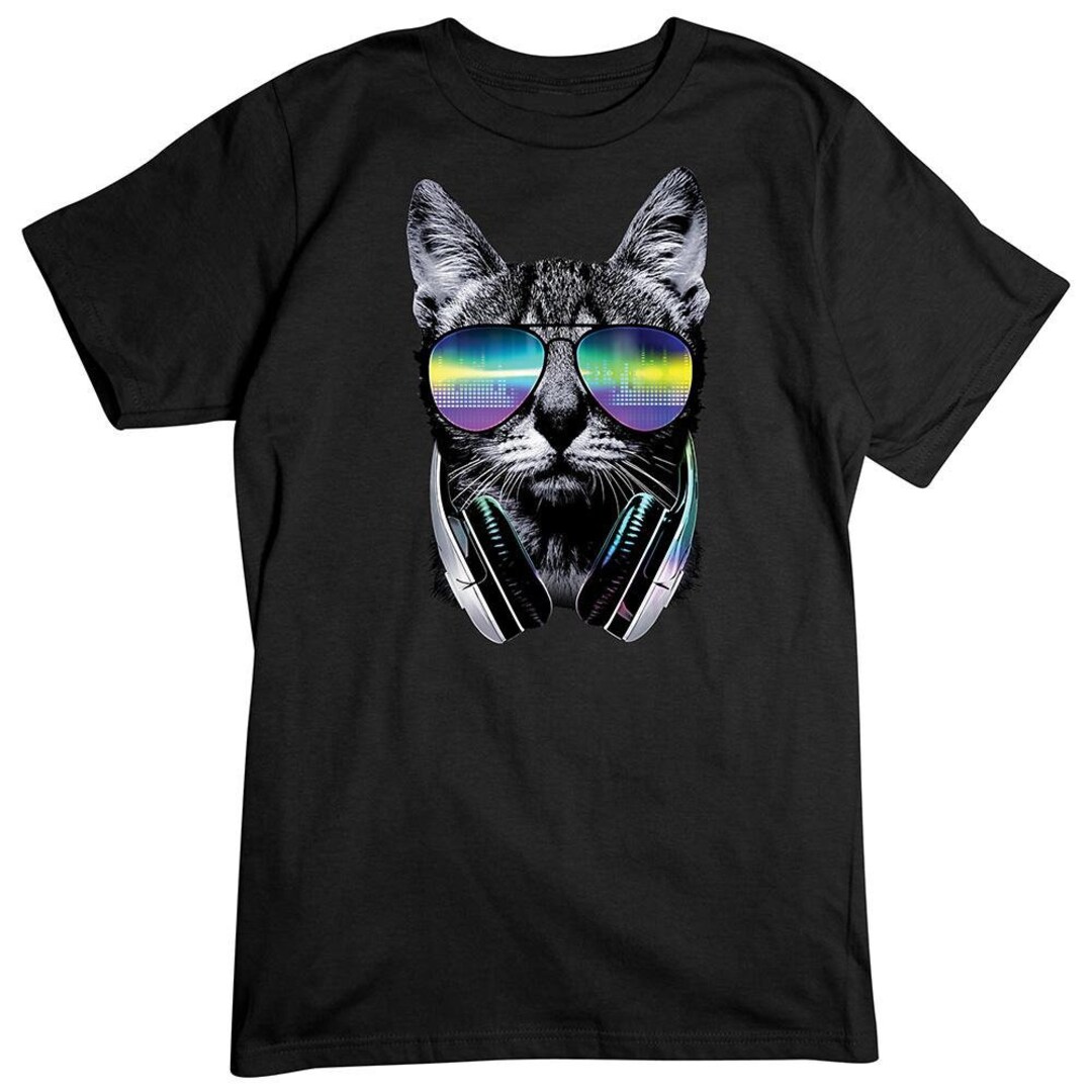Technicolor DJ Cat T-shirt, Cool Cat Tee, Funny Pet Shirt - Etsy