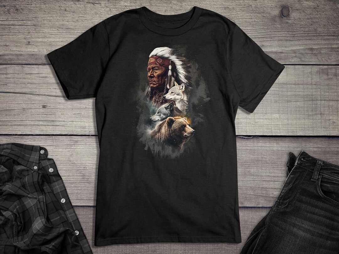 American Southwest, Animal Chief T-shirt, Chief, Wolves, Wolf, Bear, Tribe, Feathers, Animal ...