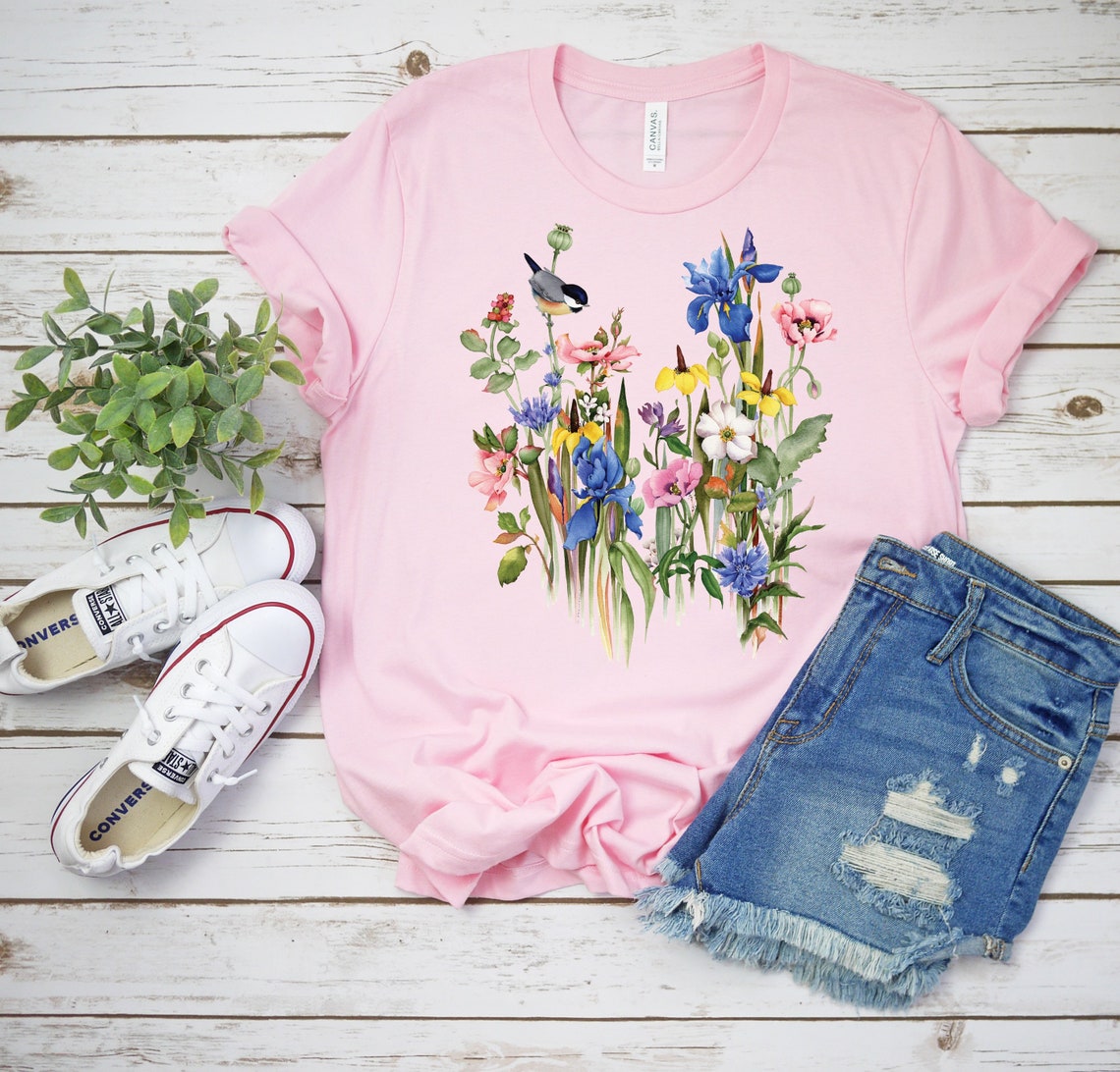 Floral Spring T-shirt Spring Birds and Flowers Tee Spring - Etsy Canada