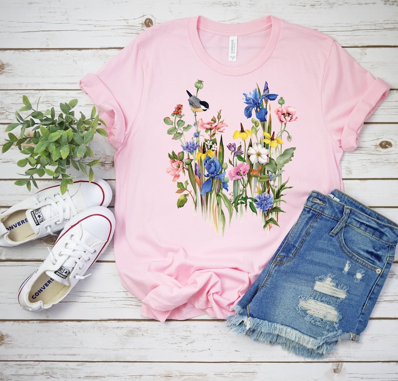 Floral Spring T-shirt Spring Birds and Flowers Tee Spring - Etsy Canada