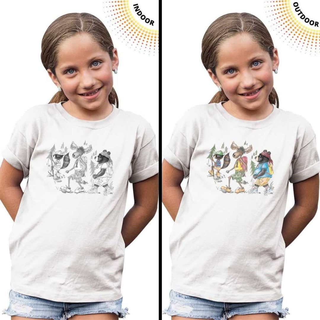 Kids Sunlight Activated T-shirt, Boys & Girls Hiking Animals Color ...