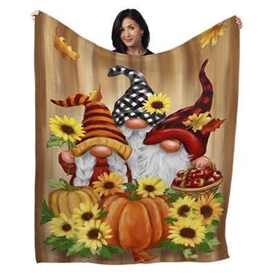 Fall Gnome Blanket, Three Seasonal Gnomes Throw, 50" X 60" Plush Minky ...