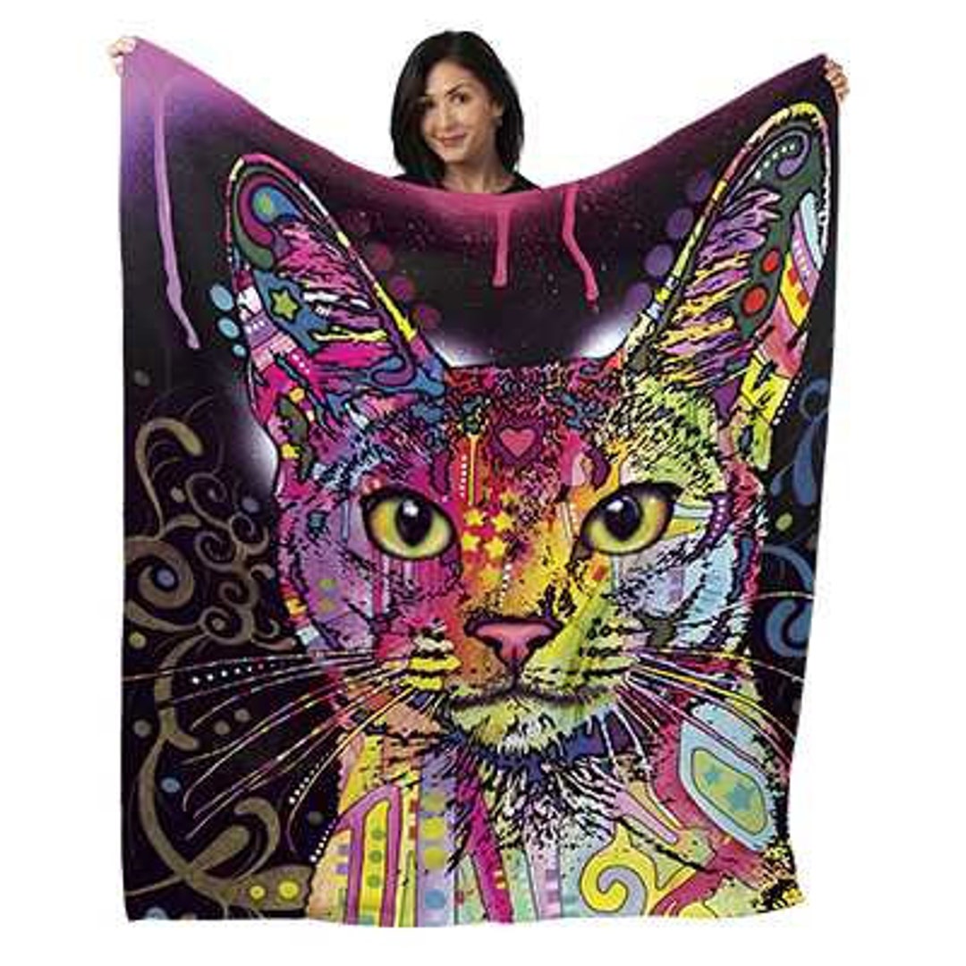 Neon Abyssinian Cat Soft Plush 50" X 60" Minky Blanket, Dean Russo Art ...