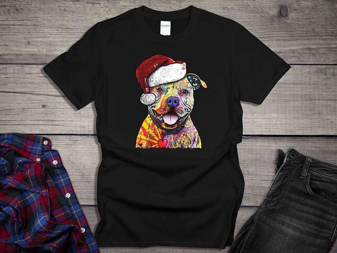 Pit Bull T-shirt, Christmas Dog Breed Tee, Santa Hat Pittie Shirt, Dean ...