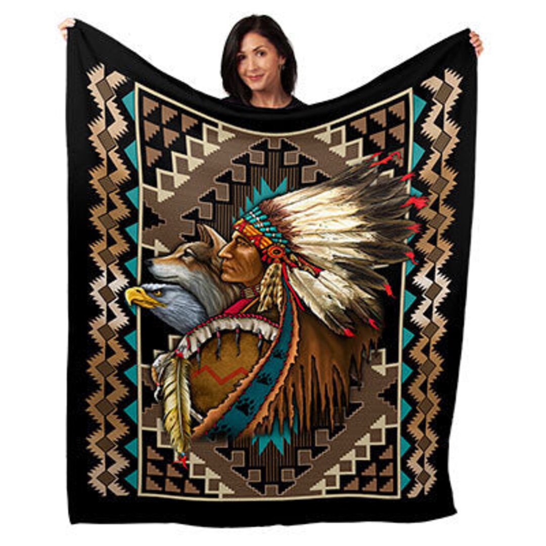 Chief Wolf Eagle Soft Plush 50" X 60" Minky Blanket, Steve Mcdonald Art ...