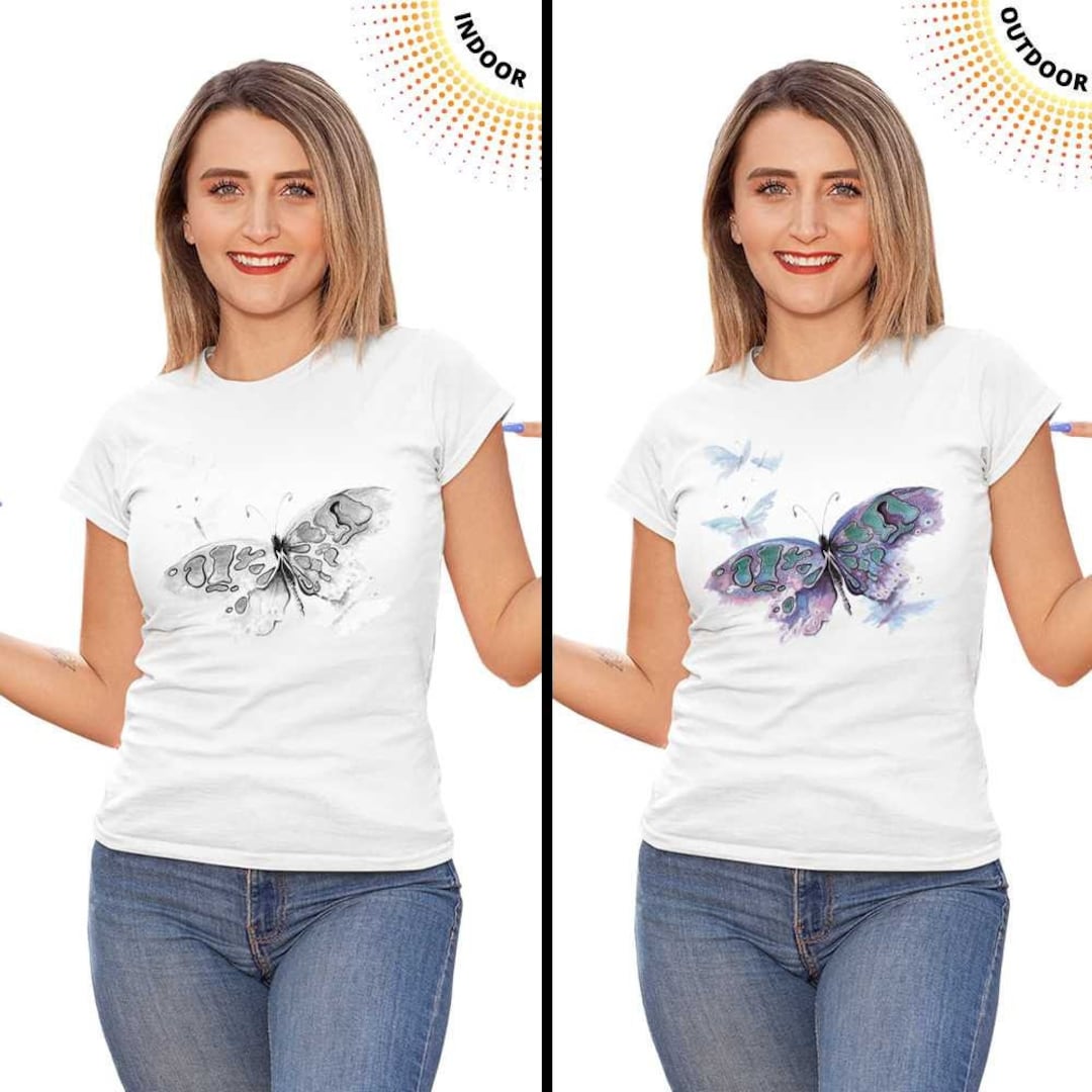 Color Changing T-shirt, Watercolor Butterfly Solar Tee, Sunlight ...