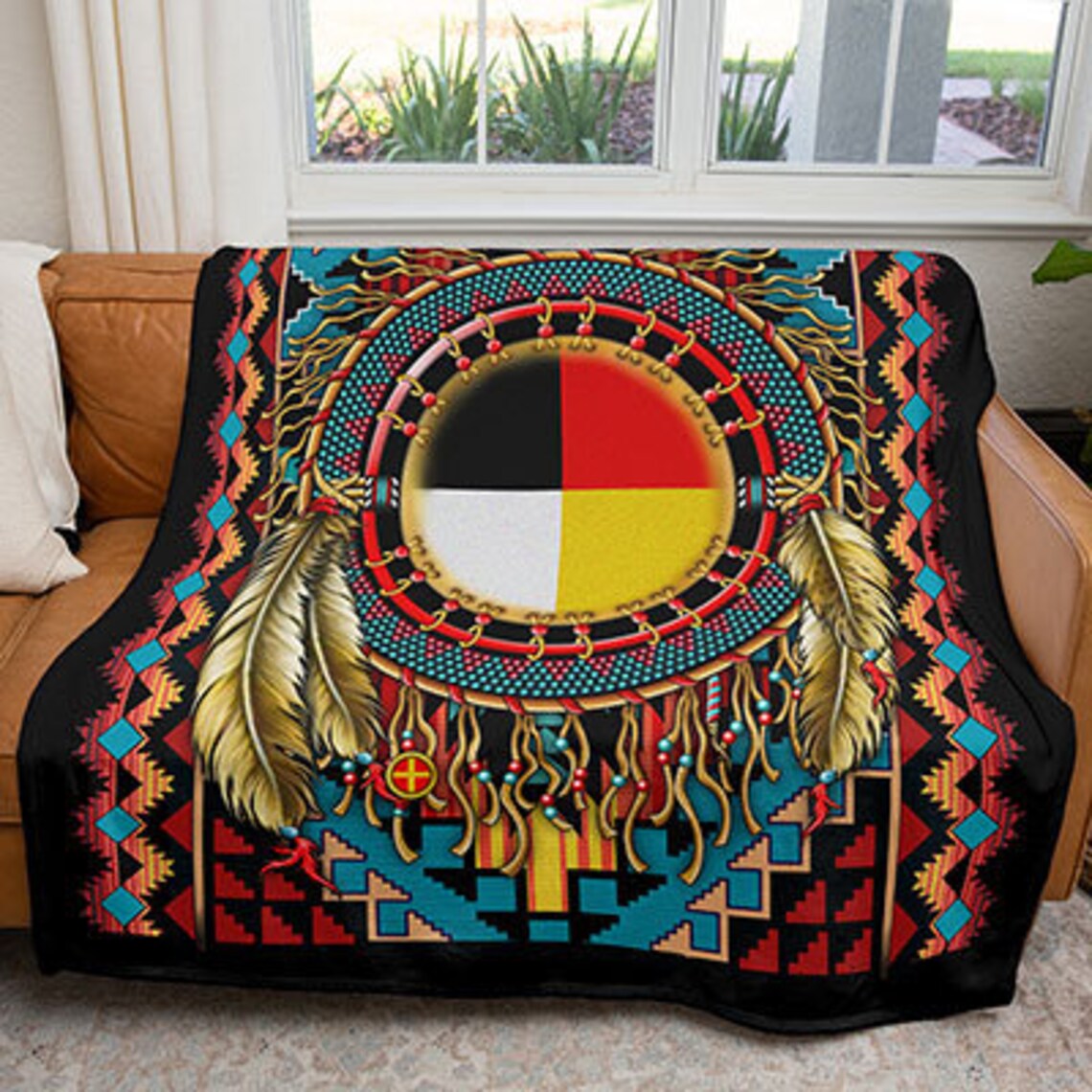 Medicine Wheel Soft Plush 50" X 60" Minky Blanket, Southwest Throw ...
