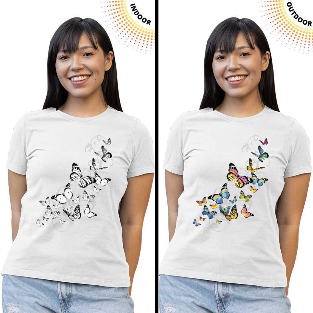 Color Changing T-shirt, Butterflies Solar Tee, Sunlight Activated Shirt ...