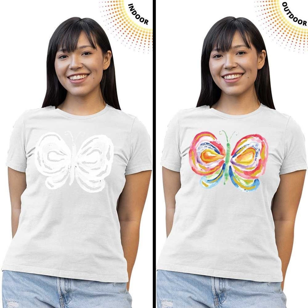 Color Changing T-shirt, Butterfly Beauty Solar Tee, Sunlight Activated ...