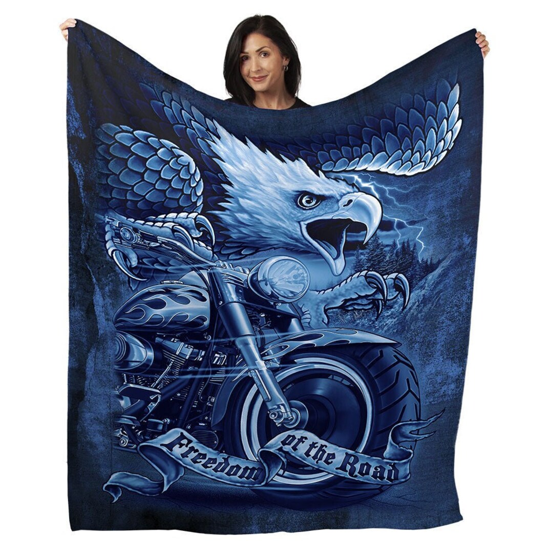 Biker Blanket, Freedom of the Road Motorcycle Throw, Eagles, Chopper ...
