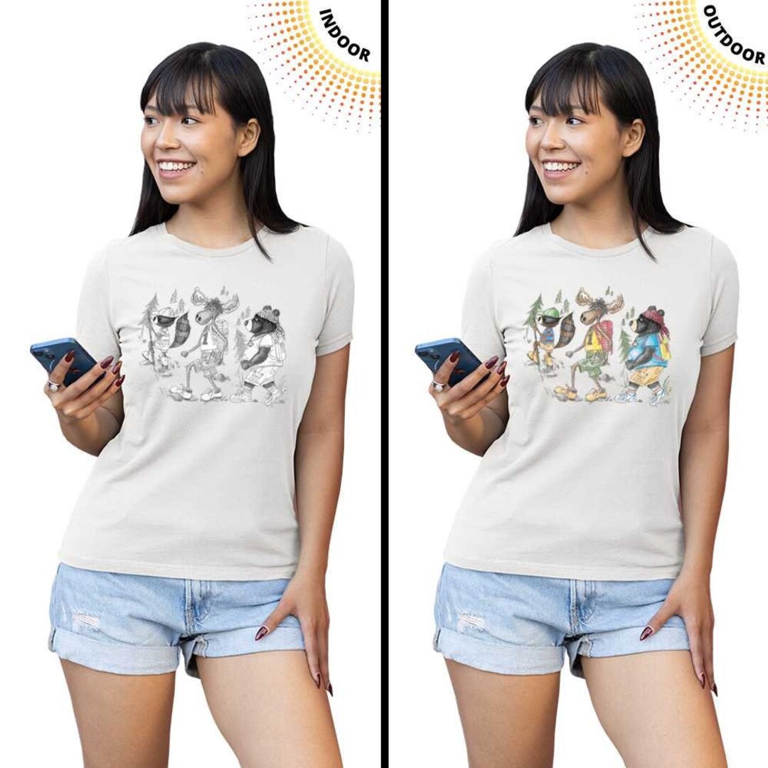 Color Changing T-shirt, Animals Hiking Outdoors Solar Tee, Sunlight ...