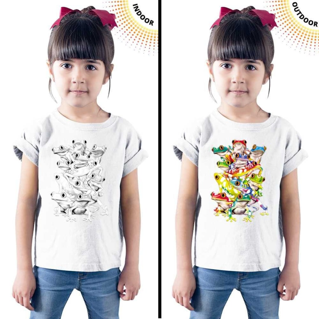 Kids Color Changing T-shirt, Stacked Frogs Boys & Girls Solar Tee ...