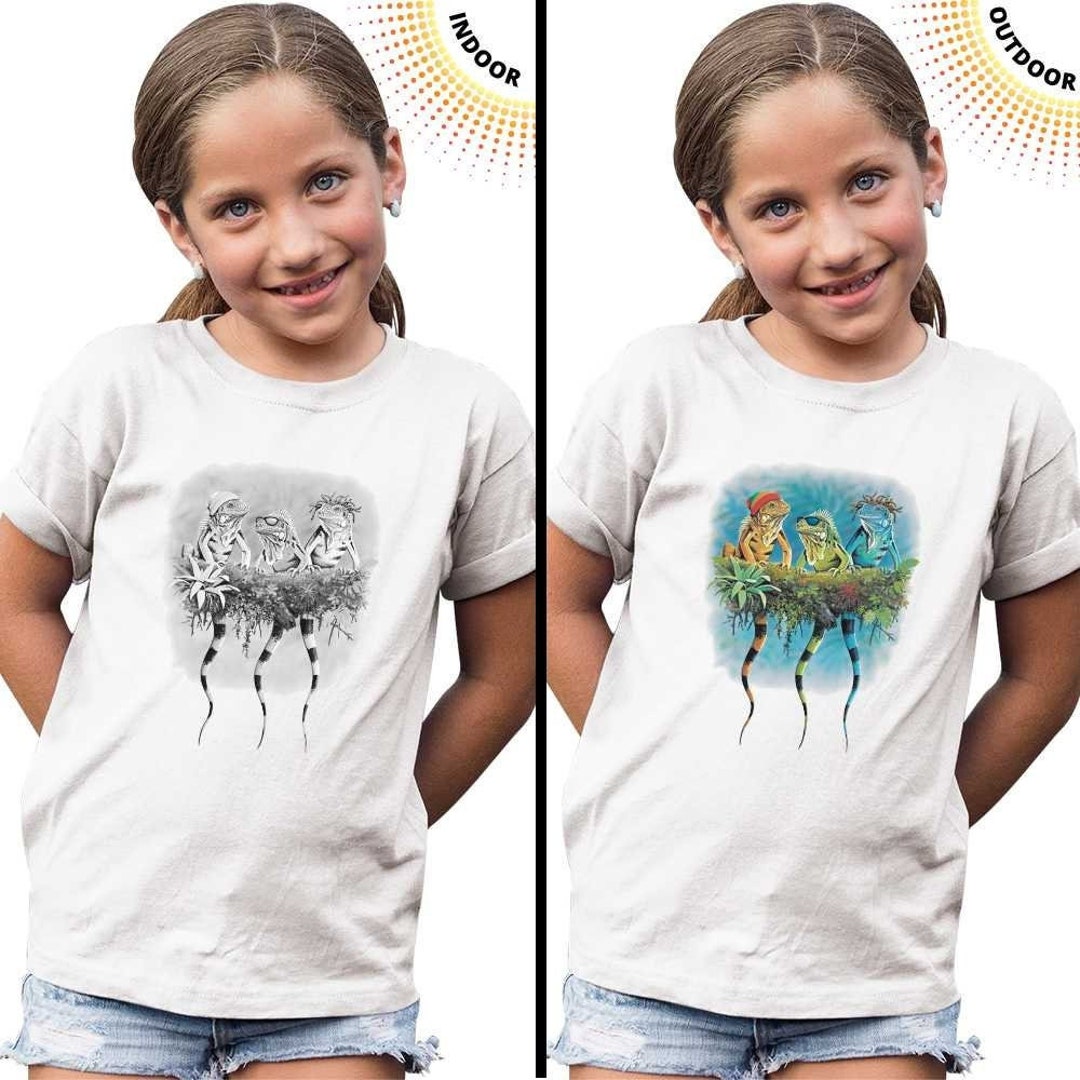 Kids T-shirt, Fun Youth Boys & Girls Sun Activated Tee, Reggae Iguanas ...