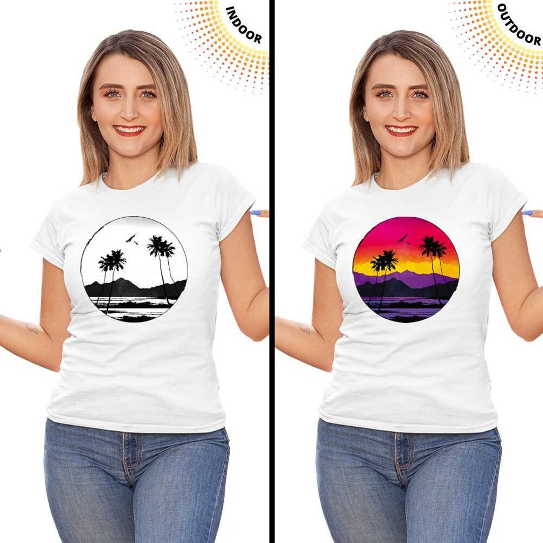 UV Light T-shirt, Fun Sun Activated Tee, Topical Sunset Color Changing ...