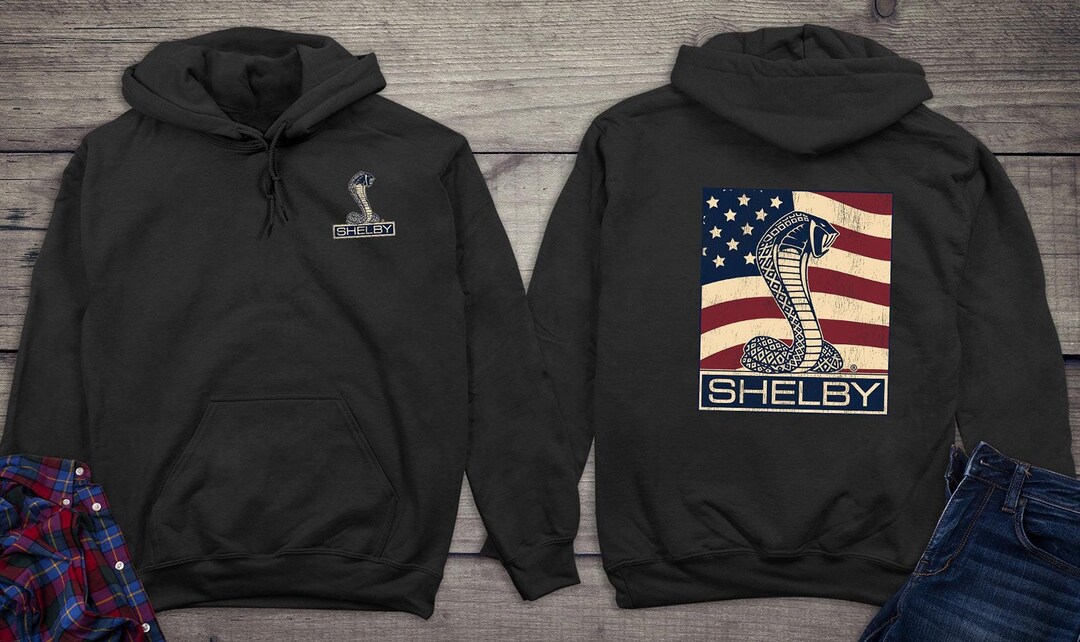 Shelby Cobra Flag With Crest Hoodie, Carroll Shelby Sweatshirt, Muscle ...