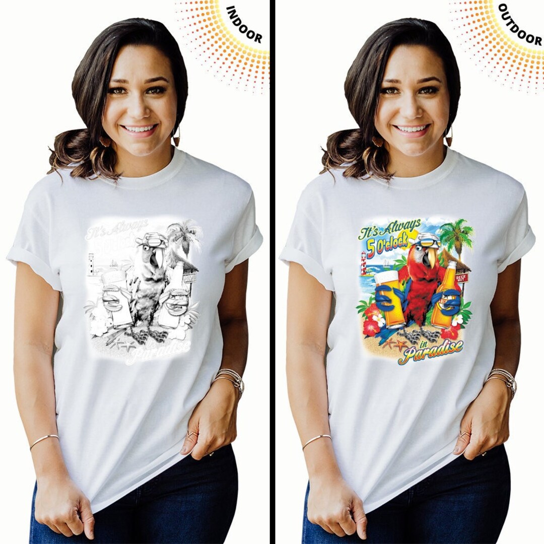 UV Light T-shirt, Fun Sun Activated Tee, Parrot Tropical Its Always 5 O ...