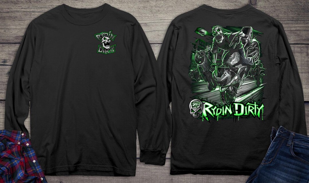 Biker Long Sleeve, Rydin Dirty With Crest Long Sleeve Tee, Fantasy ...