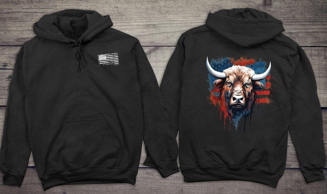 Bison Flag With Crest Hoodie, American Flag, American Sweatshirt, Bison ...
