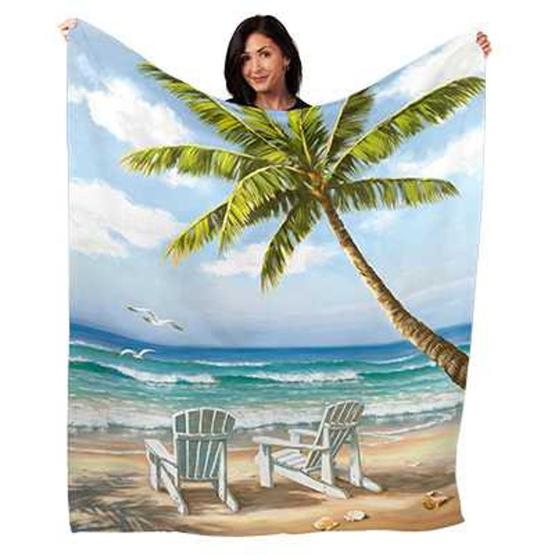 Hidden Beach Soft Plush 50" X 60" Minky Blanket, Throw, Island ...