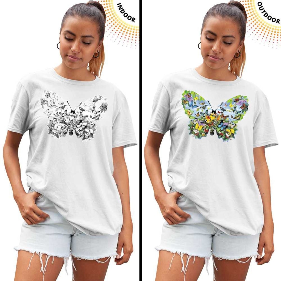 Color Changing T-shirt, Butterfly Shaped Solar Tee, Sunlight Activated ...