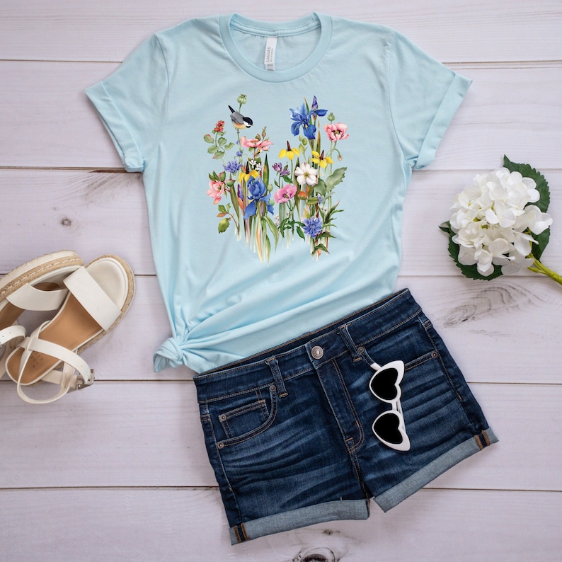 Floral Spring T-shirt Spring Birds and Flowers Tee Spring - Etsy Canada