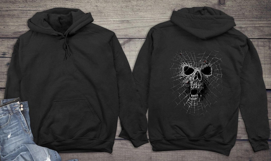 Skull Sweatshirt, Black Widow Hoodie, Black Widow, Skull in the Spider Web, Spider Web, Liquid ...