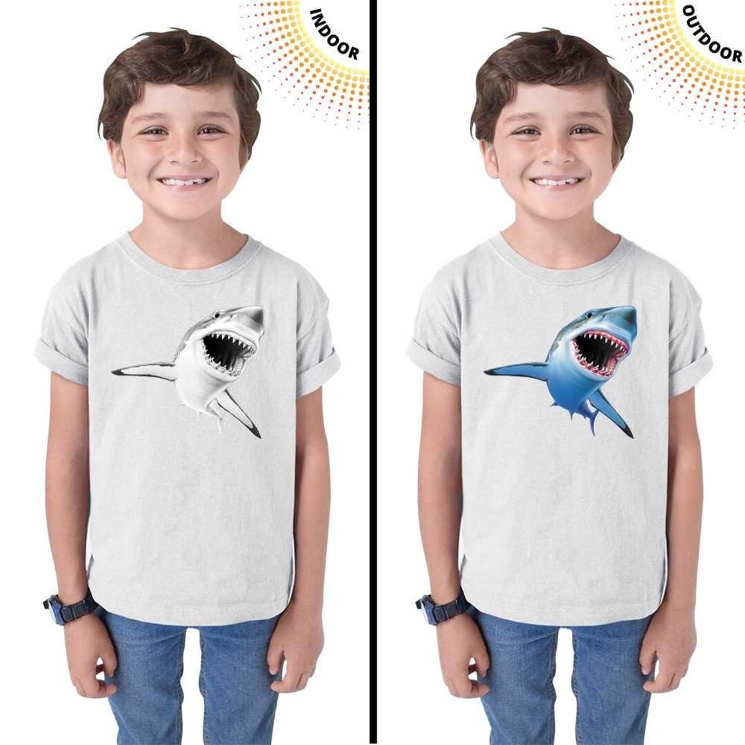 Kids Color Changing T-shirt, Shark Boys & Girls Solar Tee, Sunlight ...