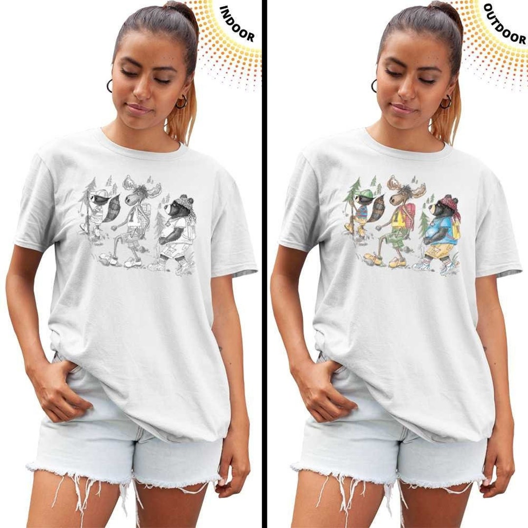 UV Light T-shirt, Fun Sun Activated Tee, Animals Hiking Outdoors the ...