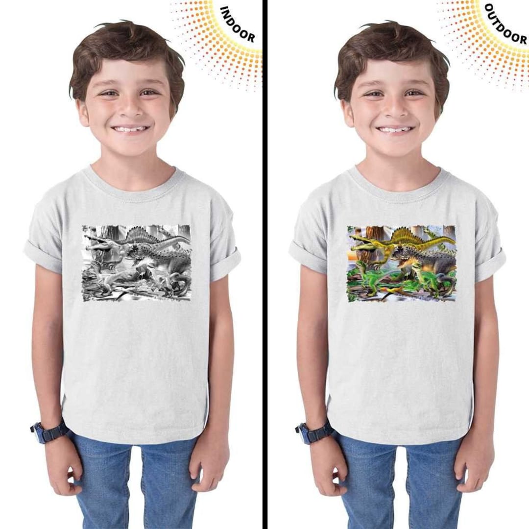Kids T-shirt, Fun Youth Boys & Girls Sun Activated Tee, Dinosaurs Color ...
