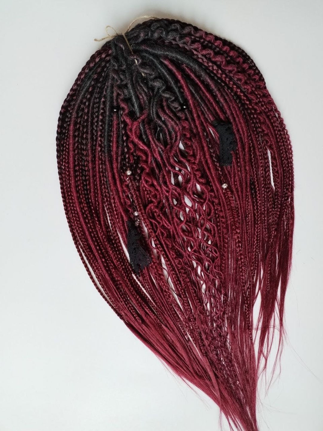 Synthetic THIN Ombre Burgundy Dreads/de Dreadlocks Extensions/double ...