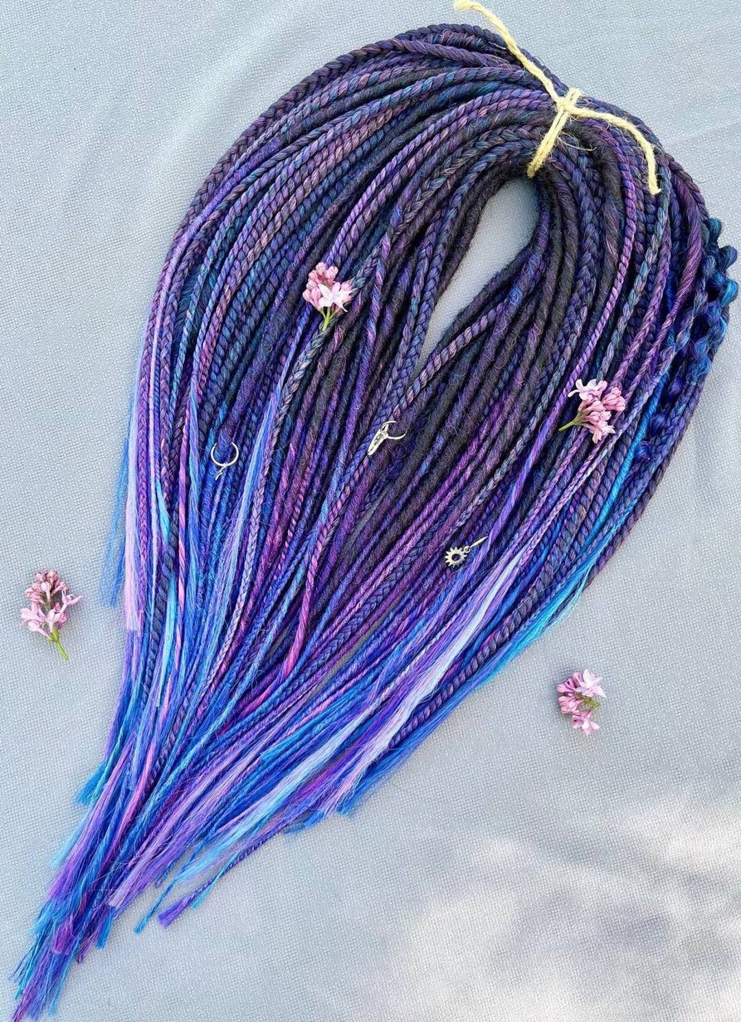 Ombre Purple to Blue Smooth DE Dreads and Braids Extensions, Synthetic ...