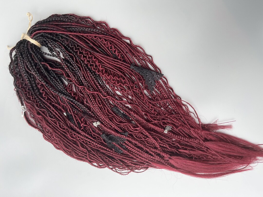 Thin Mix Dreads and Braids Extension, Synthetic Ombre Burgundy ...