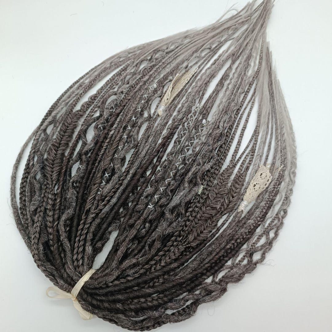 Ombre Gray Dreadlock and Braids Extensions, DE SE Synthetic Dark Grey ...