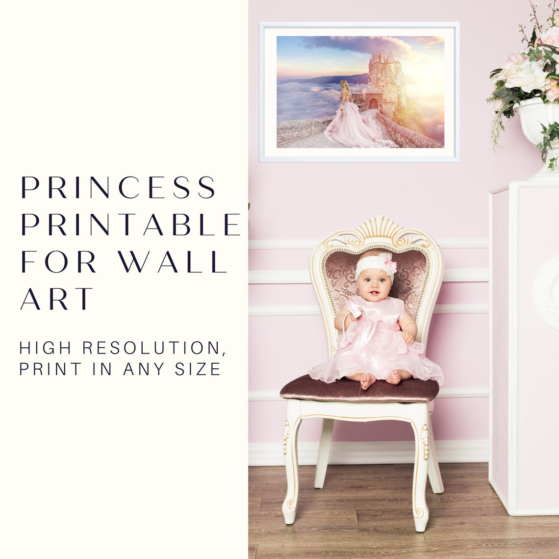 Princess DIGITAL Wall Art Printable for Girls Room Decor With Castle - Etsy