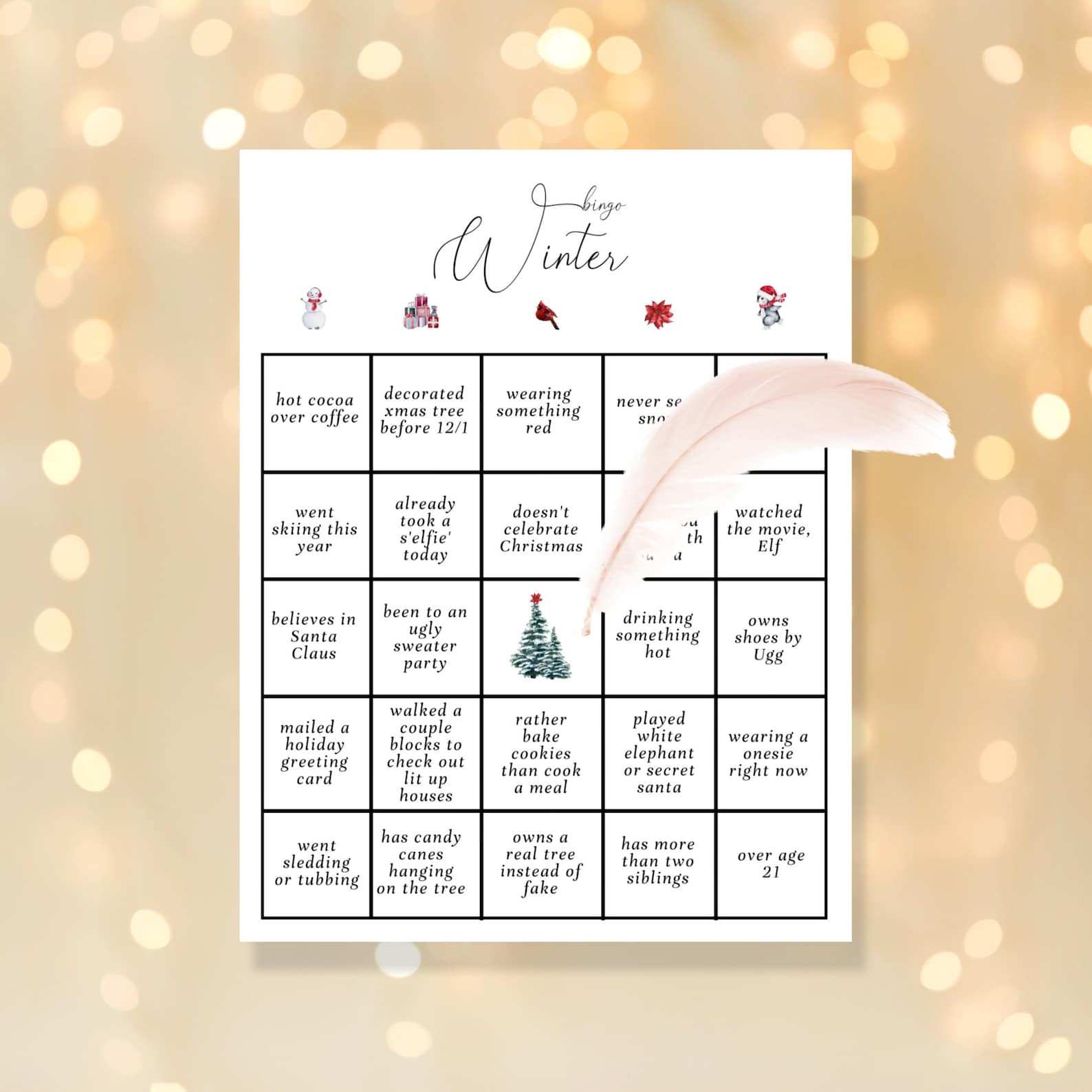 Printable Winter Bingo Game Card Download 8.5 X 11 Print Now Christmas ...